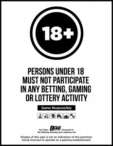 Underage Gambling Prohibition Signs - Betting, Gaming & Lotteries ...